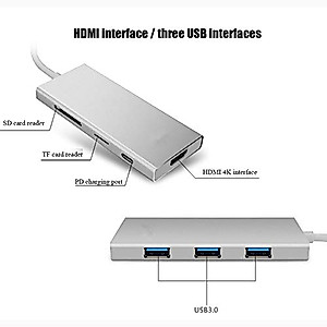 XUNMAIFHB Portable Docking Station,Type-c to hdmi Converter 4K Docking Station USB3.0 Converter Seven in one HUB Type C (only Charg) + USB3.0 3 + HDMI + TF + SD Fast Transmission