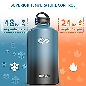 Water Bottle Insulated, INSPI Gallon Water Bottle with Straw&3 Lids, Large Wide Mouth Triple Wall Vacuum Stainless Steel Metal Hydro Jug, Keep Cold for 48Hrs and Hot for 24Hrs, (Indigo/Black, 128oz)