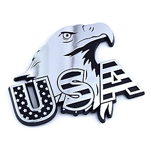 USA American Eagle Flag Black with Chrome Eagle Plastic car Emblem Decal 3"