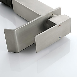 Poumao Waterfall Bathroom Faucet Bathroom Sink Faucet Brushed Nickel Single Handle Vanity Lavatory Faucets with Deck Plate for 1 or 3 Holes