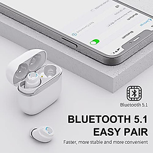 Wireless Earbud, Bluetooth 5.1 Headphones Sports Bluetooth Earbud with Deep Bass, Wireless Earphones in-Ear with Microphone USB-C Charging, IPX7 Waterproof Noise Cancelling Earbud for Running White
