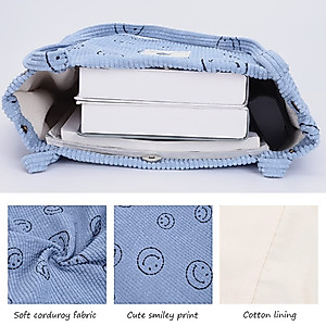 Cessfle Preppy Cute Face Tote Bag, Corduroy Tote Bag Aesthetic Cute Tote Bags Handbag Shoulder Bags Trendy Stuff