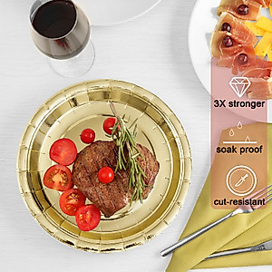 Tyzarglef Disposable Paper Plates Gold, 50 Count 7” Dessert Cake Plates Bulk for Party Supplies, Colored and Sturdy Party Plates for Birthday, Wedding, Baby shower, Bridal party supplies