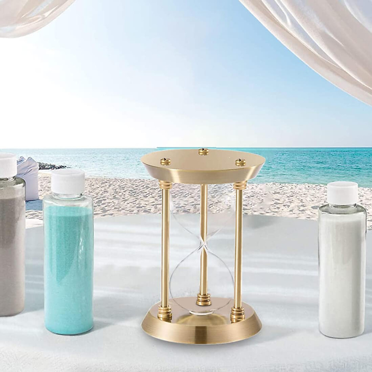 DIY Sand Timer, Brass Empty Hourglass for Wedding Sand Ceremony Fillable, Small Unity Hour Glass Set, Vintage Sand Clock Gold Frame Without Sand, Antigo Reloj De Arena for Home, Desk, Office Décor
