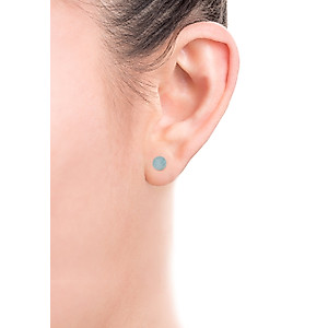Sterling Silver 6mm Natural Milky Aquamarine Gemstone Round Blue Stud Earrings