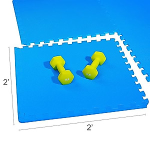 Signature Fitness Puzzle Exercise Mat with EVA Foam Interlocking Tiles for MMA, Exercise, Gymnastics and Home Gym Protective Flooring, 1/2" Thick, 24 Square Feet, Blue