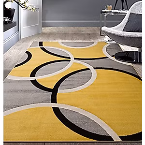 Rugshop Contemporary Abstract Circles Easy Maintenance for Home Office,Living Room,Bedroom,Kitchen Soft Area Rug 5' 3" x 7' 3" Yellow