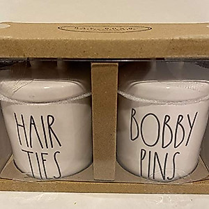 Rae Dunn HAIR TIES - BOBBY PINS Holders Set - White - Ceramic
