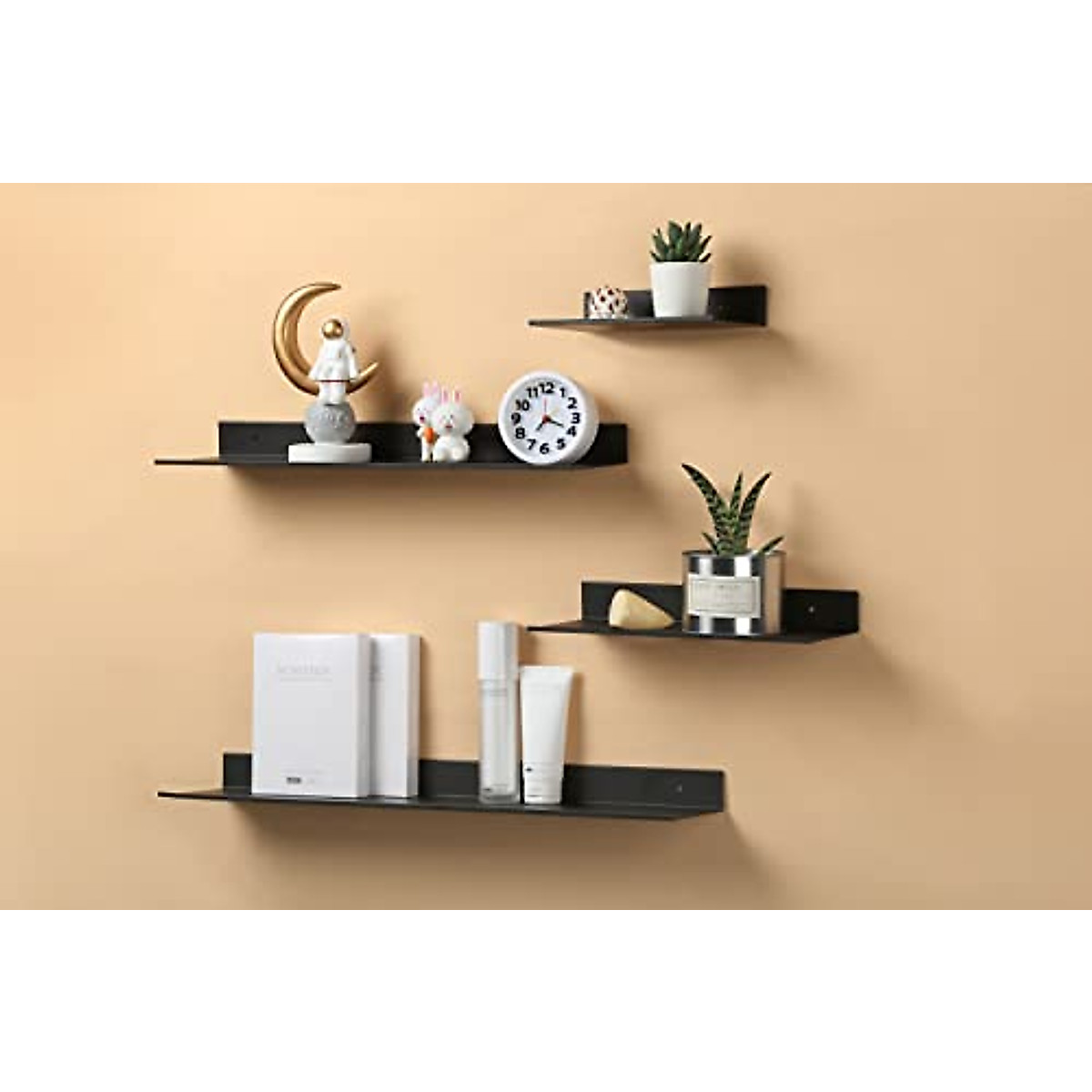 Z metnal Metal Floating Shelves with Cable Clip, Shelves for Bluetooth Speaker Router Cameras, Wall Mounted, Display Shelf, Matt Black, Aluminum, 12 inch, 2 Pack
