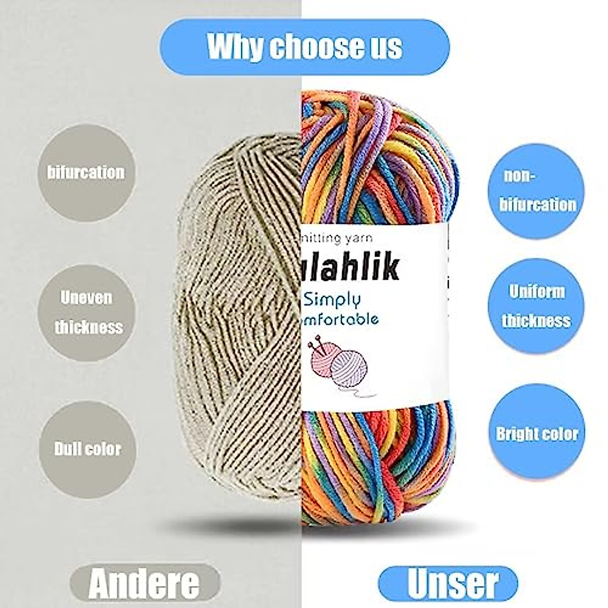 Kulahlik 250g(5x50g) Acrylic Yarn for Crochet/Knitting, Colorful Gradient Yarn Thread, 5 Rolls Skeins, Perfect for Any Knitting Crochet and Crafts Mini Project