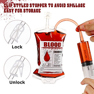 20Packs Halloween Blood Bag for Drinks: 5Design Reusable Drink Pouches Containers Shot and Clips Pouch Prop for Vampire Zombie Hospital Theme Party Supplies