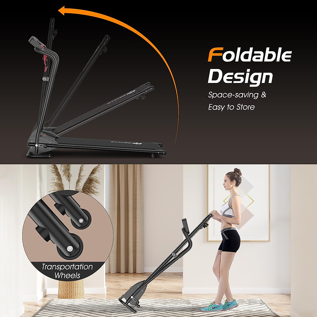 Goplus Compact Folding Treadmill for Home, Electric Walking Running Machine, Low Noise, Built-in 2 Workout Modes and 12 Programs, with Display