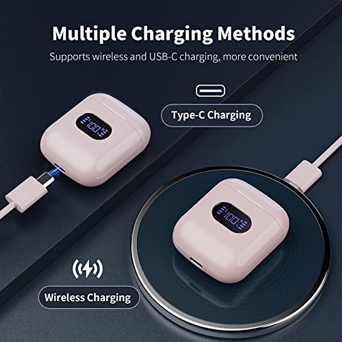 Bluetooth Headphones Wireless Earbuds with Wireless Charging Case Dual Digital Display