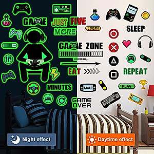 Gamer Wall Decals Stickers Glow in The Dark Wall Decals Game Wall Stickers Gaming Controller Wall Decals Game Room Decor Video Game Decal for Boys Kids Girls Bedoom Playroom Wall Decor… (Green)