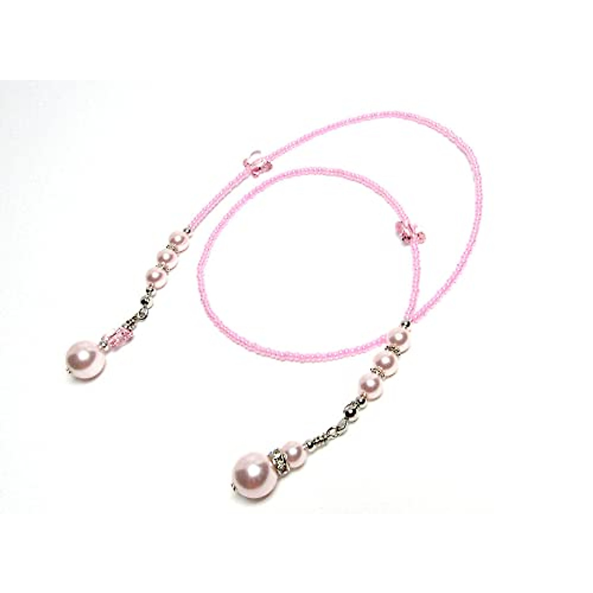 RetroGem Swarovski Elements Crystal Pearl with Preciosa Czech Glass Seed Beads Book Thong Bookmark (12" - Pink)