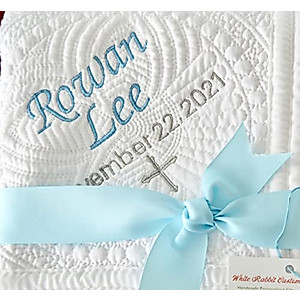 Personalized Baby Baptism Blanket Quilt Gift Girl Boy Name Date Monogrammed Christening