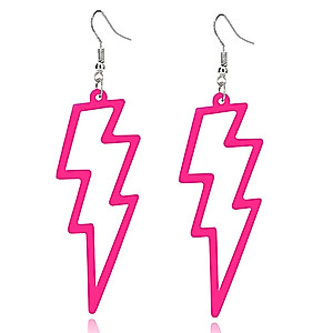 ONLYJUMP Acrylic Exaggerated Lightning Earrings Statement Punk Retro Geometric Delicate Neon Personalized Earrings Accessory Jewelry for Women (Rose Red)