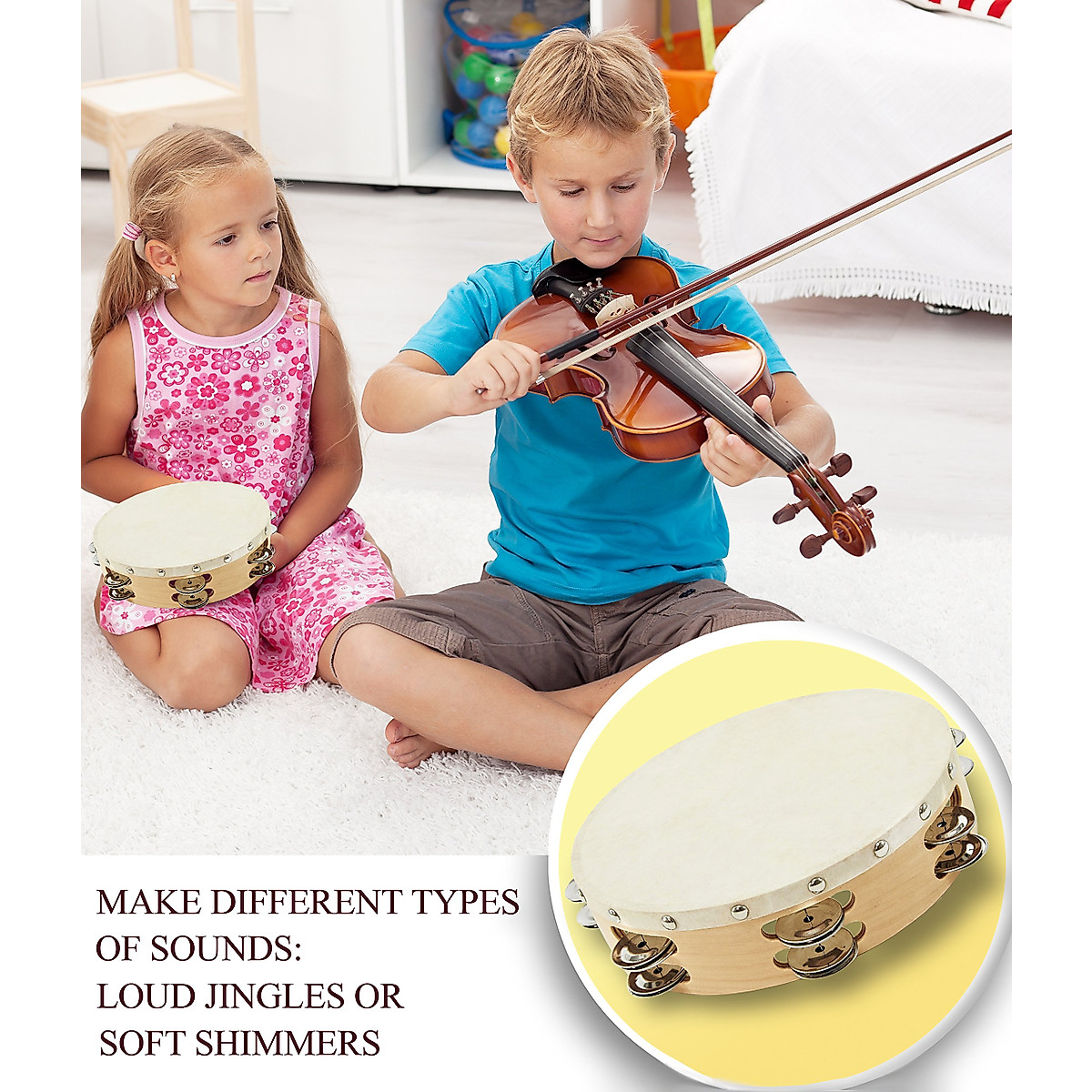 Tambourine 8 inch Double Row Jingles - Handheld Tambourine for Church Kids Adults