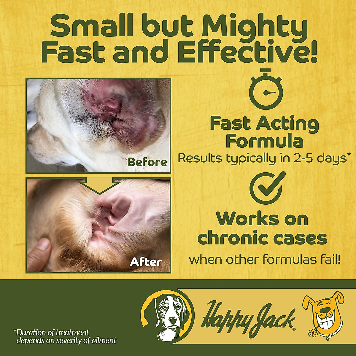 HAPPY JACK Ear Canker Powder (0.5 oz) Dog Ear Powder for Ear Infections, Made in USA Allergies, Polyps, Overproduction of Ear Wax, Excessive Swimming