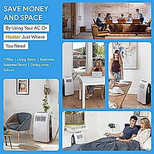 SereneLife SLACHT128 SLPAC 3-in-1 Portable Air Conditioner with Built-in Dehumidifier Function,Fan Mode, Remote Control, Complete Window Mount Exhaust Kit, 12,000 BTU + HEAT, White