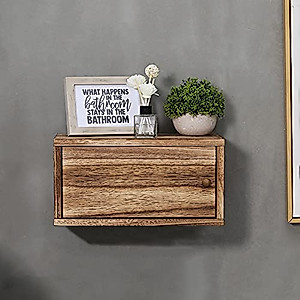 Adowes Floating Nightstand with Removable Door Nightstand for Wall Rustic Wood Bedside Shelves Carbonized Black