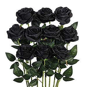 Luyue Artificial Silk Black Rose Flower Bouquet Wedding Party Home Decor, Pack of 10-Black