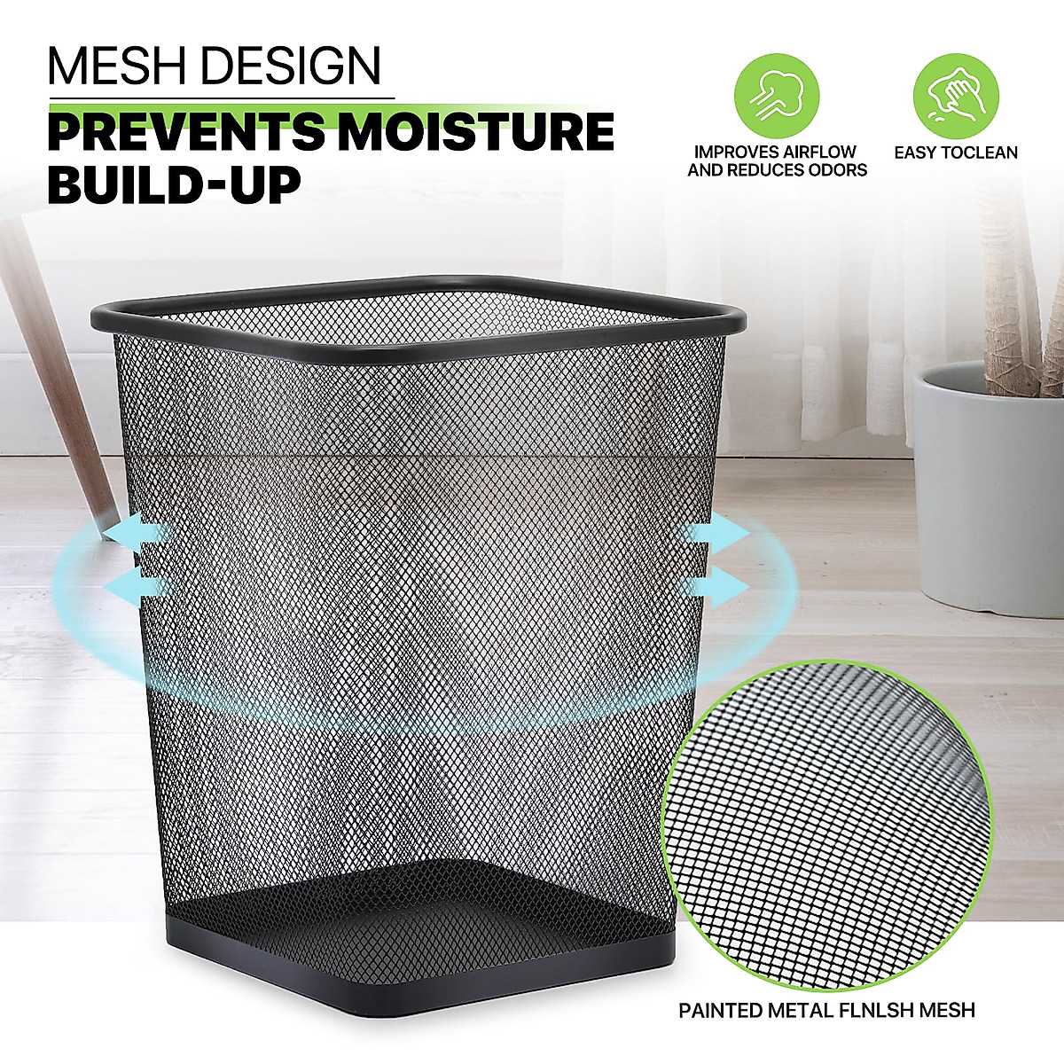 Magshion 5 Gallon Small Mesh Trash Can, Open-Top Metal Garbage Bin Container, Trash Wastebasket for Kitchen, Bathroom, Bedroom and Outdoor, Black