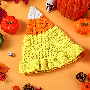Panitay 10.63 x 12.99 Inch Candy Corn Witch Hat Crochet Pattern for Women Adult Knitted Crochet Wizard Hat for Autumn Halloween Cosplay Party Decorations, Orange, White and Yellow