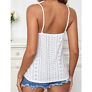 HOTOUCH White Camisoles for Women Spaghetti Strap Tank Top V Neck Cami Womens Sleeveless Blouses White XL