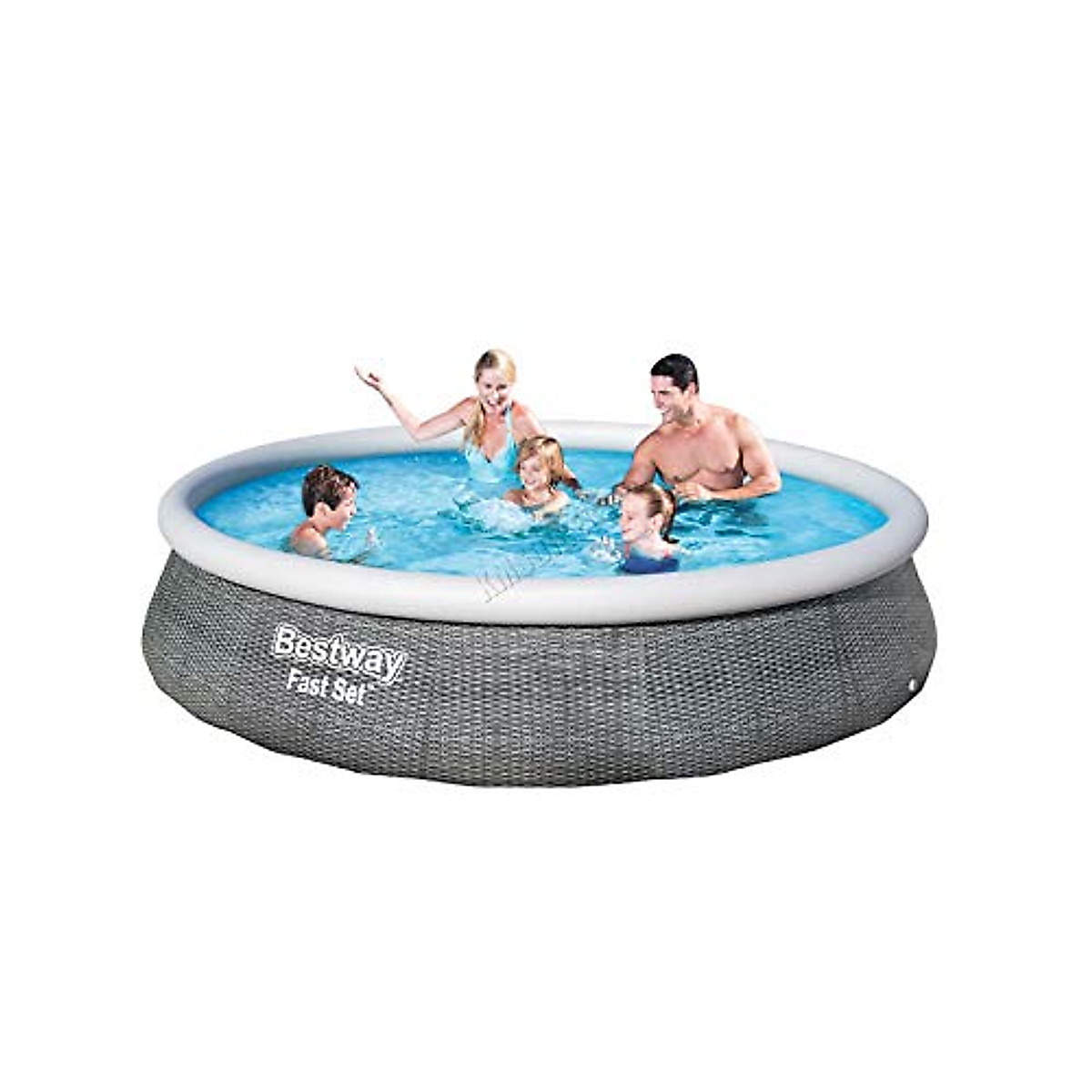 KMS BestWay 13' x 33" Family Garden Outdoor Swimming Pool Fast Set Round Above Ground Rattan Print With Filter Pump 57376 New