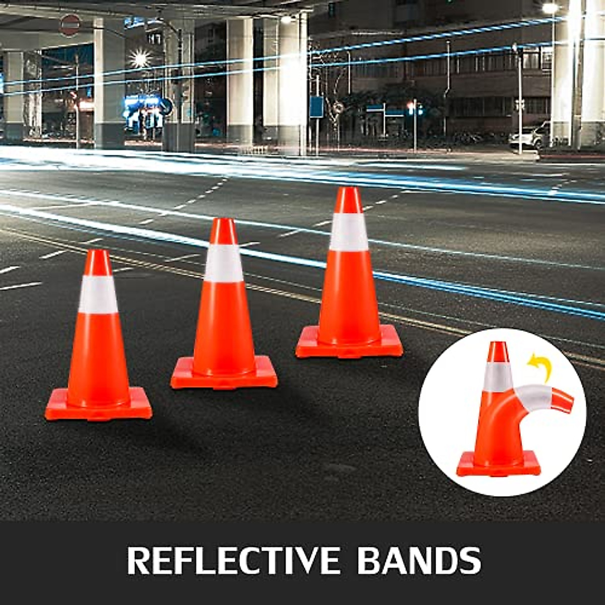 VEVOR 12Pack 18" Traffic Cones, Safety Road Parking Cones PVC Base, Orange Traffic Cone with Reflective Collars, Hazard Construction Cones for Home Traffic Parking