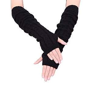 Colorful House Fingerless Thumb Hole Long Gloves Mittens Winter Arm Warmer (A#Black, 19 Inch)