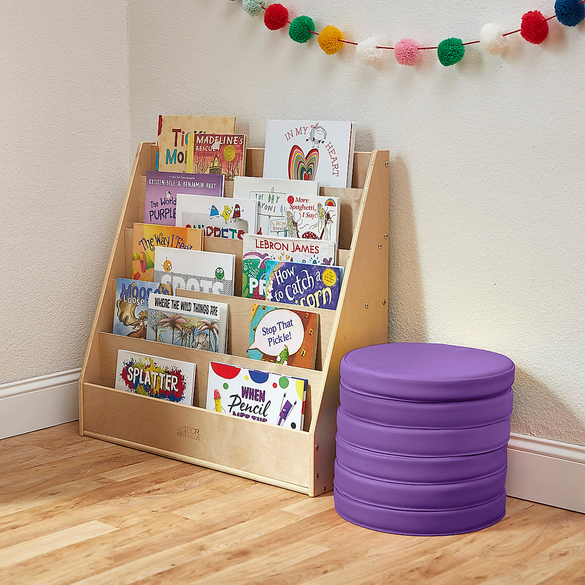 ECR4Kids SoftZone Floor Cushions with Handles, 2" Deluxe Foam, Round, Purple, (6-Pack)