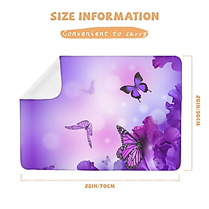Ykklima Baby Changing Pad, Butterfly on Purple Flowers Pattern Change Mat for Diaper Change Waterproof Cotton Portable Reusable Washable for Home & Travel (20 x 28 Inches)