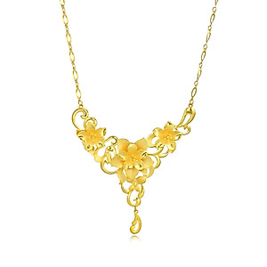 CHOW SANG SANG Chinese Wedding Collection 999.9 24K Solid Gold Price-by-Weight 24.7g Gold Floral Blooming Necklace for Women and Wedding Occasions 90418N | 18.5", (47 CM)