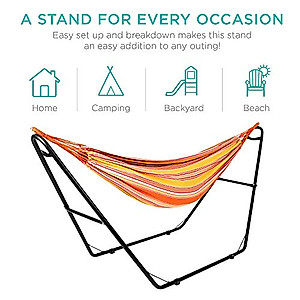 Best Choice Products 450lb Weight Capacity Adjustable Portable Hammock Stand, Outdoor Patio Weather-Resistant Steel for 9-14ft Hammocks w/Hanging Hooks, Powder-Coated Finish, Carrying Bag