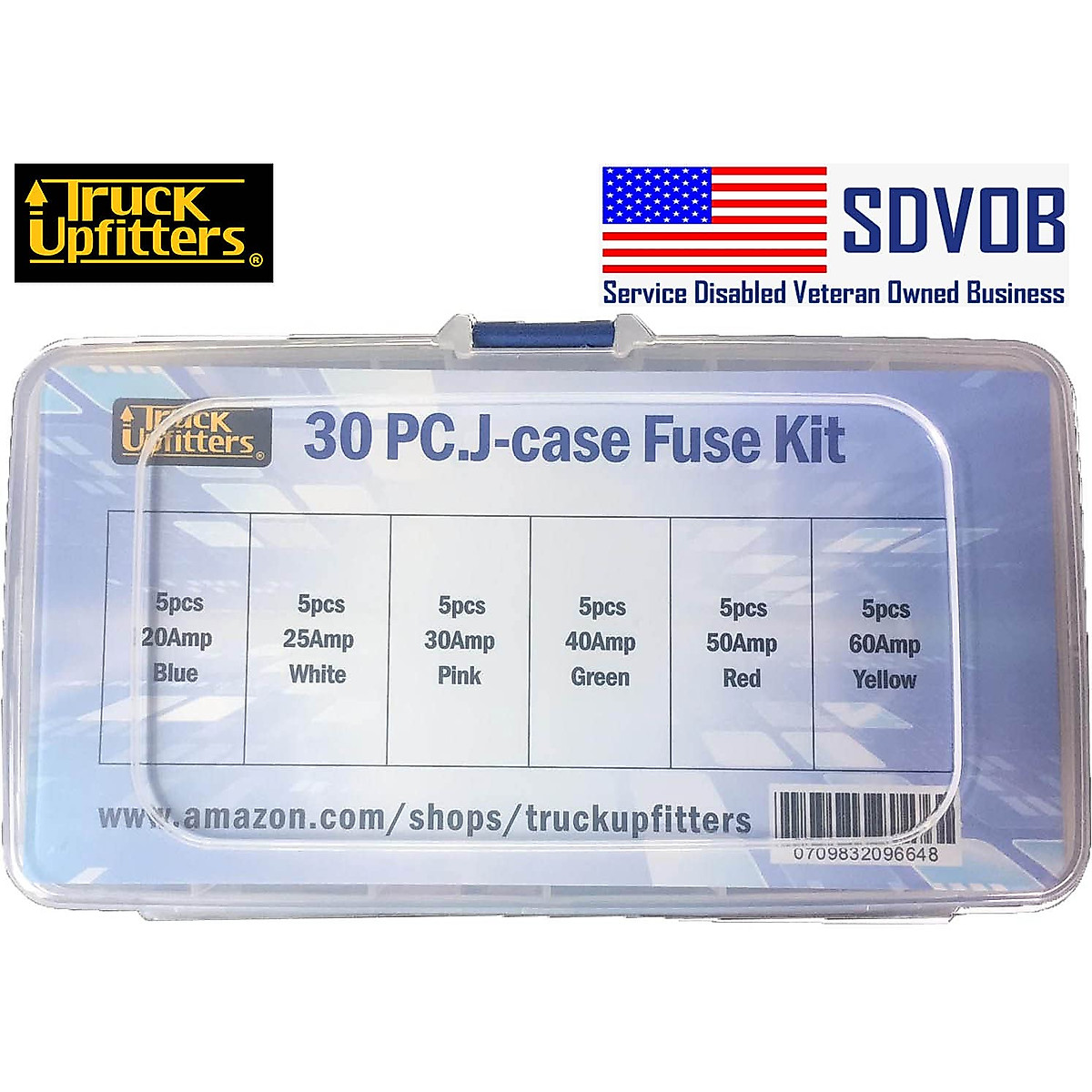 Truck Upfitters 30 pc Automotive Low Profile JCASE Compatible Box Shaped Fuse Kit for Foreign and Domestic Pickup Trucks, Cars and SUVs. Comes with Carrying case & 20, 25, 30, 40, 50, & 60 amp fuses!