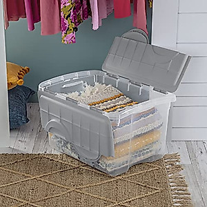 QTIQ 48 Qt. Hinged Lid Storage Box Plastic, Titanium, Set of 6