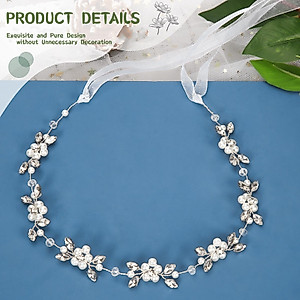 Tanfeine Flower Girl Headpiece, Flower Girl Hair Accessory, Silver Wedding Headband for Girls, Princess Crystal Pearl Hair Accessories for Birthday, Party, First Communion,Wedding