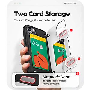 GOOSPERY Magnetic Door Bumper Compatible with iPhone 15 Case, Card Holder Wallet Easy Magnet Auto Closing Protective Dual Layer Sturdy Phone Back Cover - Black