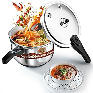 WantJoin Stainless Steel Pressure Cooker(Non-Aluminum),10 Quart Induction Compatible Pressure Cooker with Spring Valve Safeguard Devices,Compatible with Gas & Induction Cooker