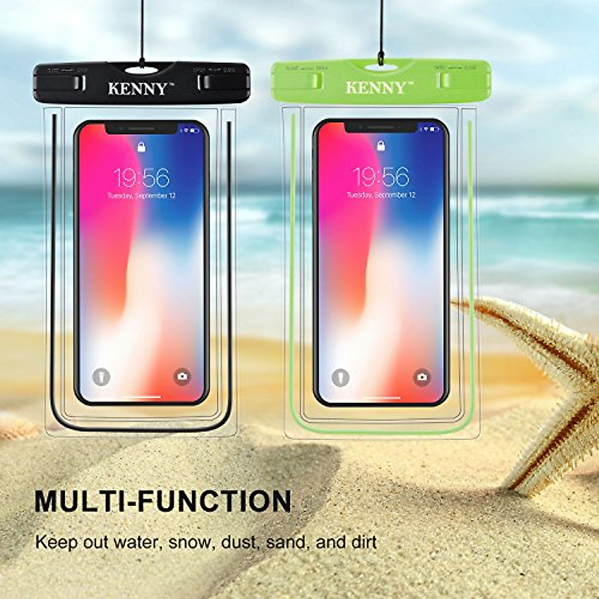 Universal Luminous Waterproof Case,Kenny Cell Phone Dry Bag Pouch,Waterproof Cell Phone Pocket with Neck Strap, for Smartphone up to 6 inches for Swimming,Diving and Surfing (Orange and Black)