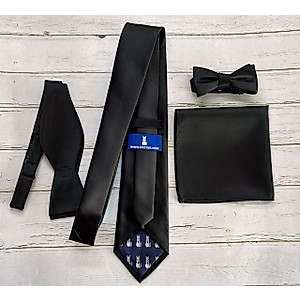 KissTies 63'' XL Black Tie Solid Satin Ties Extra Long Necktie For Big Tall Men