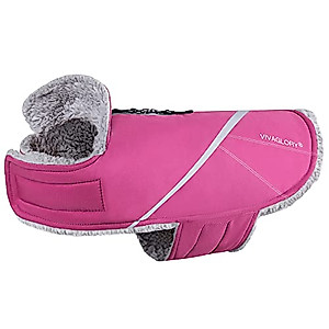 VIVAGLORY Cold Weather Dog Coats, Cozy Water-Repellent Windproof Dog Vest Winter Dog Coat, Warm Pet Apparel for Winter Dog Jacket for Small Medium Dogs with Furry Collar, Fuchsia M