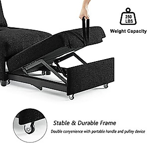 Antetek Sleeper Chair Bed, Convertible Chair 4 in 1 Multi-Function Folding Ottoman Sofa Bed Pull Out Sleeper Chair Beds, Adjustable Backrest, Single Bed Chair for Small Space, Black(44” x 26” x 33”H)