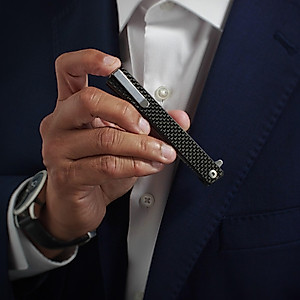 OCASO - Solstice Gentleman's Knife, 3.5" S35VN Steel, Titanium or Carbon Fiber, Ambidextrous Deep Carry Pocket Clip, Straight Blade 10CFS