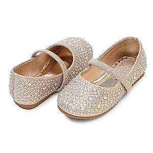 DREAM PAIRS Girls Mary Jane Rhinestone Dress Shoes Slip On Ballet Toddler Flats for Party, Wedding, Christmas Muy-Shine-Infant Gold/Glitter Size 7 Toddler
