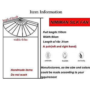 Nimiman Women 1 Pair (Left+Right) Silk Belly Dance Fan Veil Belly Dancing Long Folding Fans Length 150 cm Width 90 cm (Purple rose orange)