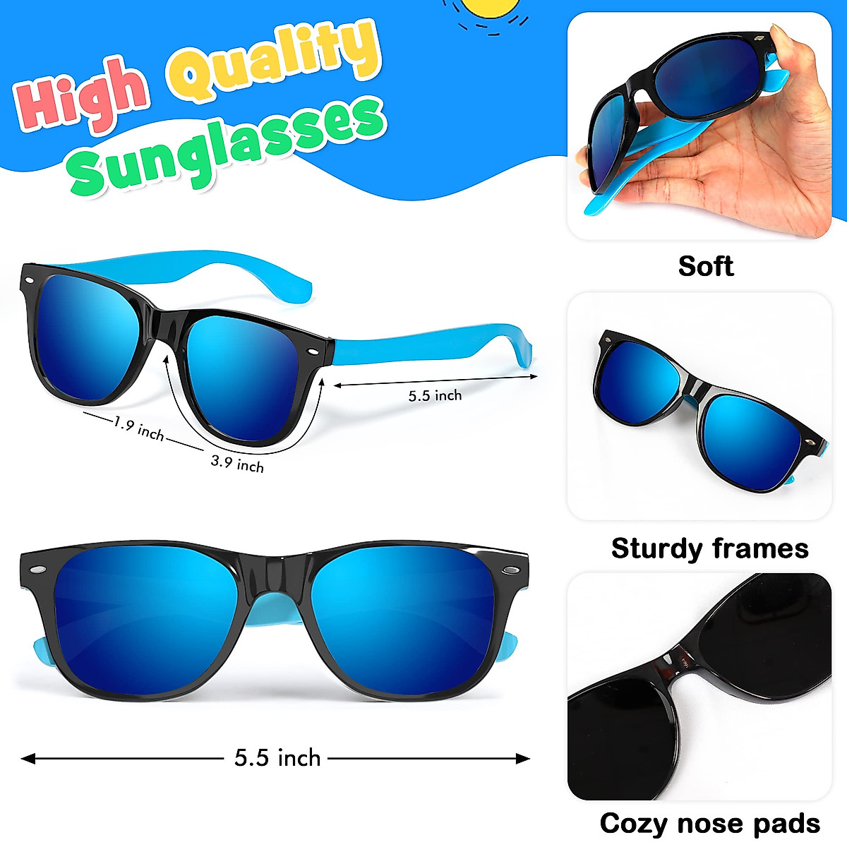 Kids Sunglasses Bulk for Ages 3-5 4-8 8-12 & Adults, 32 Pack Party Favors Neon Sunglasses with UV400 Protection, Great Gift for Birthday Supplies, Beach, Summer Pool Party, Goody Bag for Boys Girls