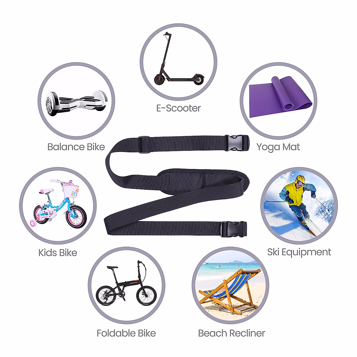 Epessa Adjustable Shoulder Strap for Kick Scooter, Black, 88 lbs